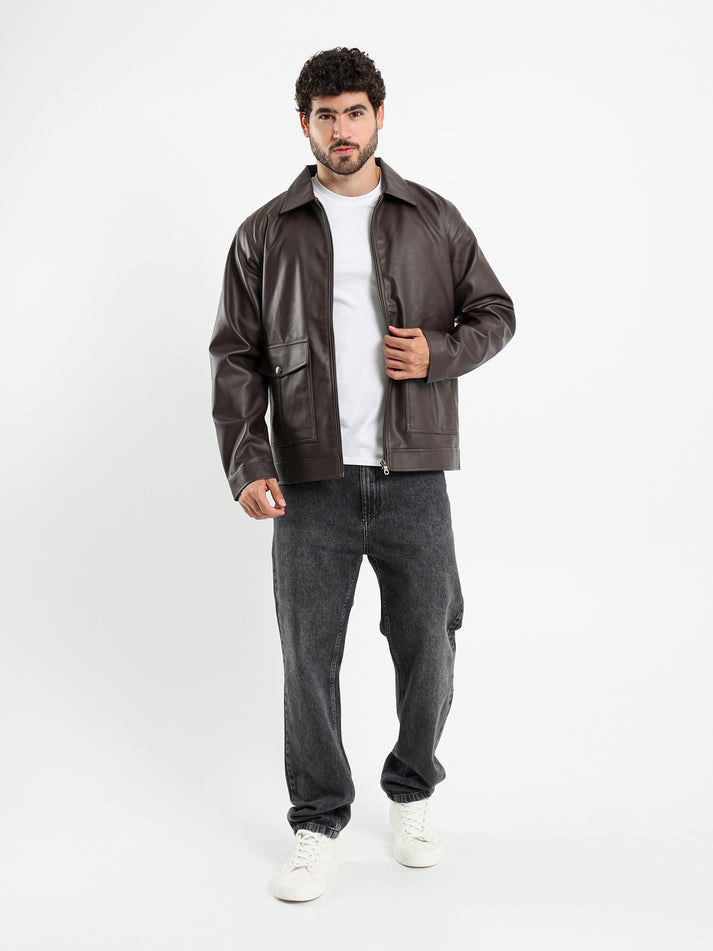 Leather Jacket with Front Pockets – OzoneEgypt