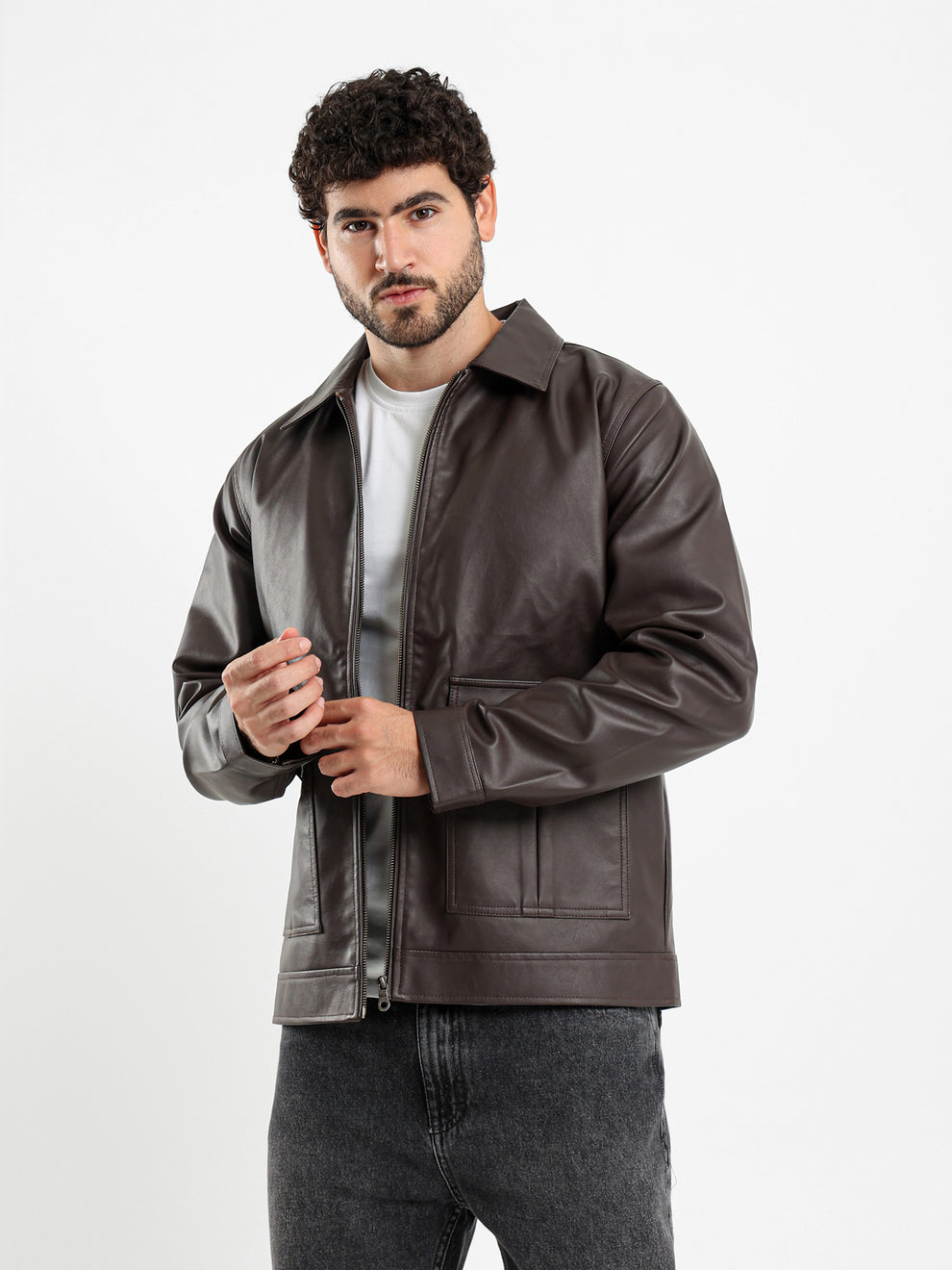 Leather Jacket with Front Pockets – OzoneEgypt